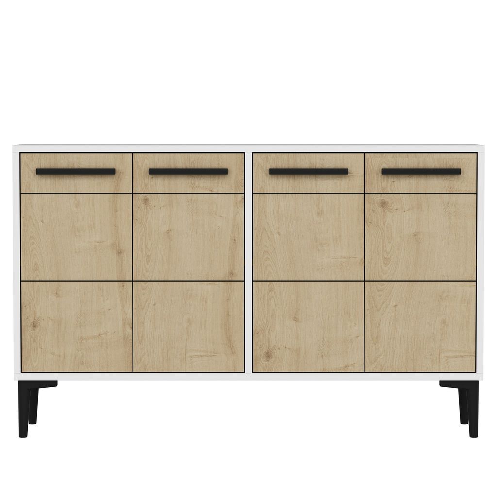 Komód, fa, tölgyszínű, fehér, négy ajtóval - VALSE - ️ Időtálló design ...